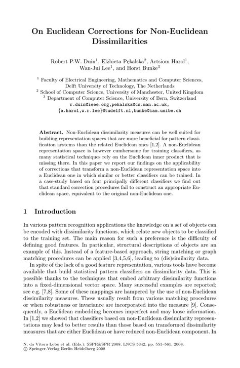 Pdf On Euclidean Corrections For Non Euclidean Dissimilarities