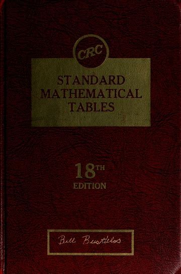 Crc Standard Mathematical Tables Weast Robert C 1916 2008 Free