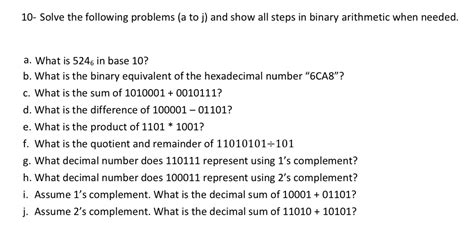 Solved 10 Solve The Following Problems A To J And Show