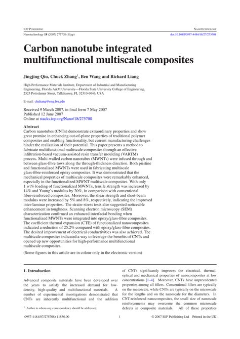 Pdf Carbon Nanotube Integrated Multifunctional Multiscale Composites