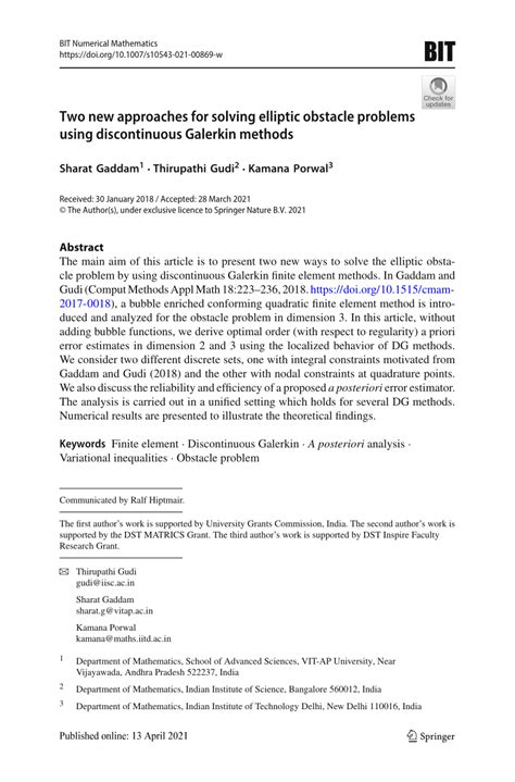 Pdf Two New Approaches For Solving Elliptic Obstacle Problems Using