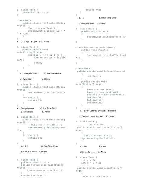 Java 1 Class Test { Protected Int X Y } Class Main { Public Static Void Main String Args
