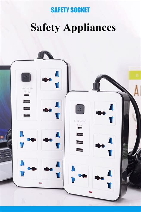 6 Port Power Strip With 3 Usb Sockets And 2m Extension