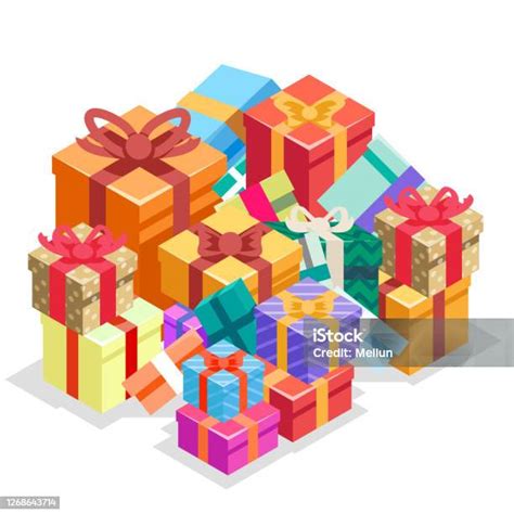 기프트 박스 더미 격리 된 개체 Isometric 3d 아이콘 플랫 디자인 벡터 일러스트 휴가에 대한 스톡 벡터 아트 및 기타