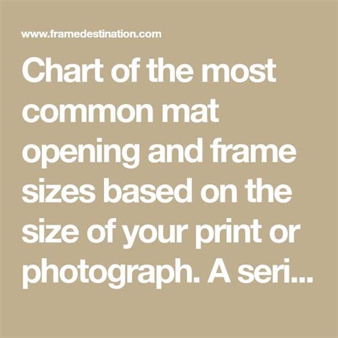 Chart Of The Most Common Mat Opening And Frame Sizes Based On The Size Of Your Print Or