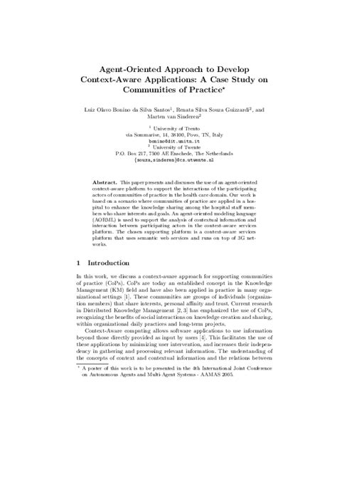 Pdf Agent Oriented Approach To Develop Context Aware Applications A