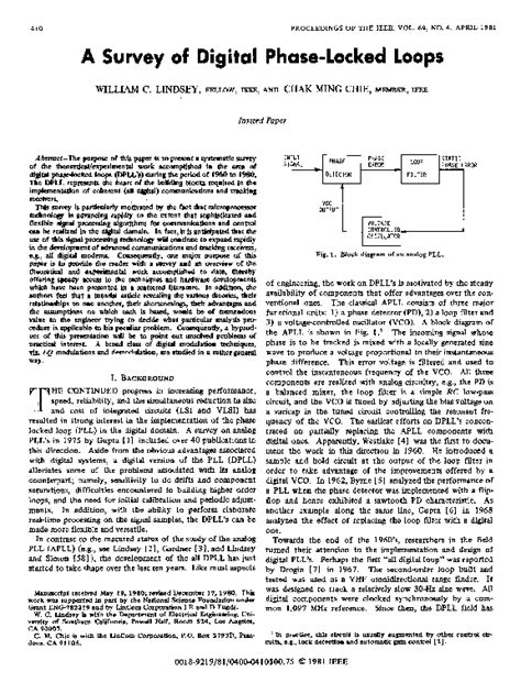 Pdf A Survey Of Digital Phase Locked Loops