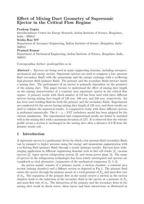 Pdf Effect Of Mixing Duct Geometry Of Supersonic Ejector In The