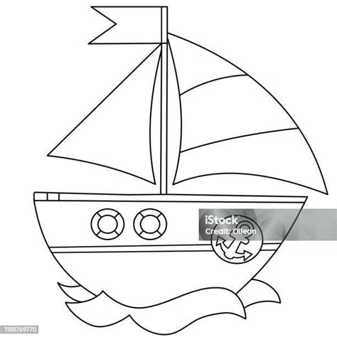 만화 항해 선박의 색칠 페이지 개요 어린이를위한 교통의 이미지입니다 벡터 아이들을위한 색칠 공부 책 컬러링 북 페이지 일러스트레이션 기법에 대한 스톡 벡터 아트 및 기타