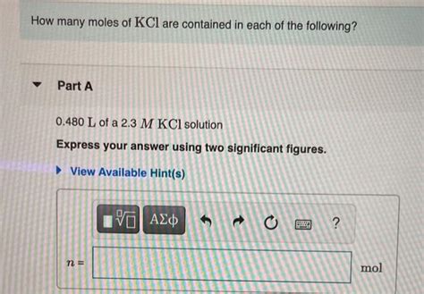 Solved How Many Moles Of KCl Are Contained In Each Of The Chegg Com