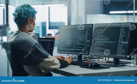 In Diverse Office Female Programmer Is Working On Desktop Computer Screen Shows Coding