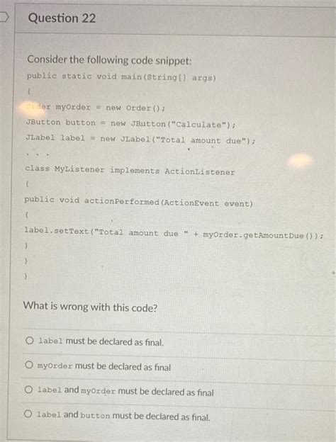 Solved D Question Consider The Following Code Snippet Chegg