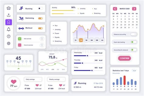 User Interface Elements Set For Fitness Mobile App Kit Template With