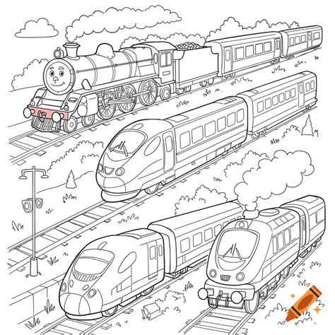 A Black And White Coloring Page Featuring A Steam Locomotive And