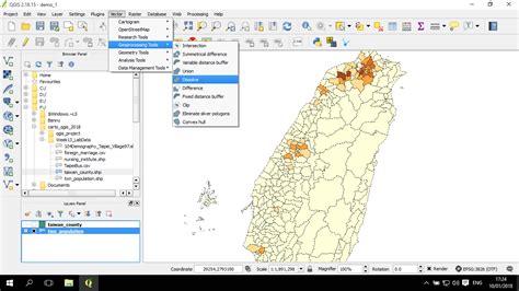 依欄位合併dissolve Using Qgis 人口地圖繪製