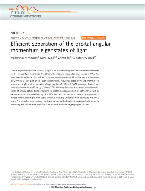 Pdf Efficient Separation Of The Orbital Angular Momentum Eigenstates