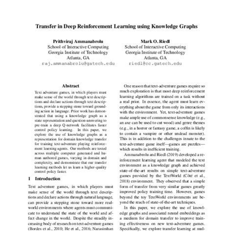 Transfer In Deep Reinforcement Learning Using Knowledge Graphs Acl