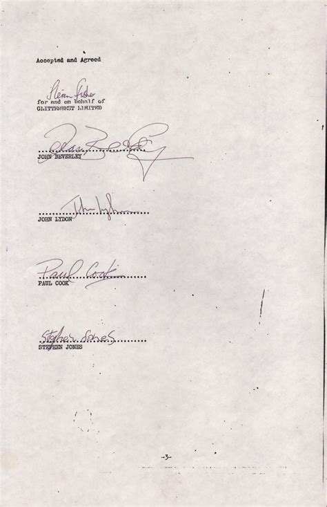 Sex Pistols 1977 Full Band Signed Contract Between Virgin Warner Bros Records