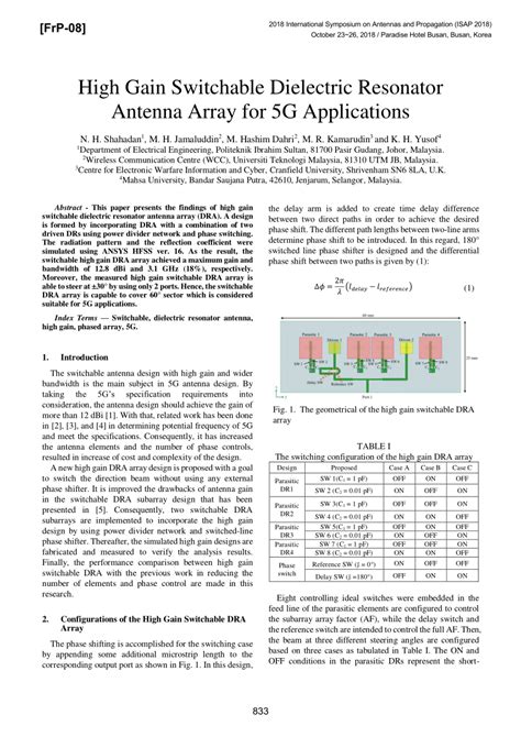 Pdf High Gain Switchable Dielectric Resonator Antenna Array For 5g