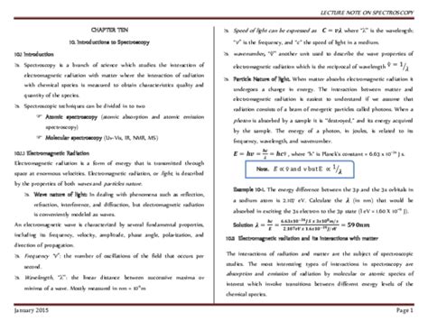 Pdf Lecture Note On Spectroscopy