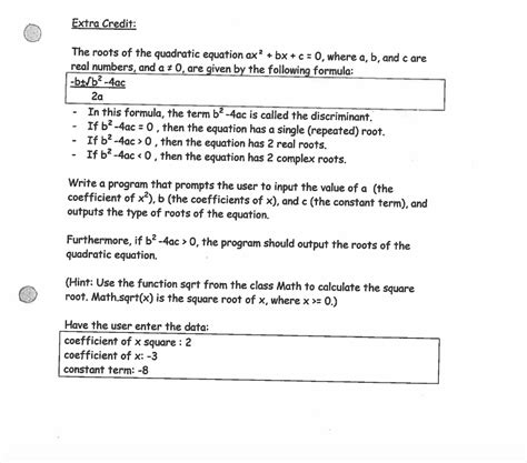 Solved Extra Credit The Roots Of The Quadratic Equation Ax2