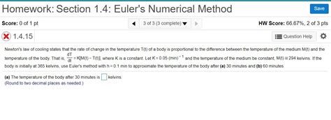 Solved Homework Section 1 4 Euler S Numerical Method Save Chegg Com