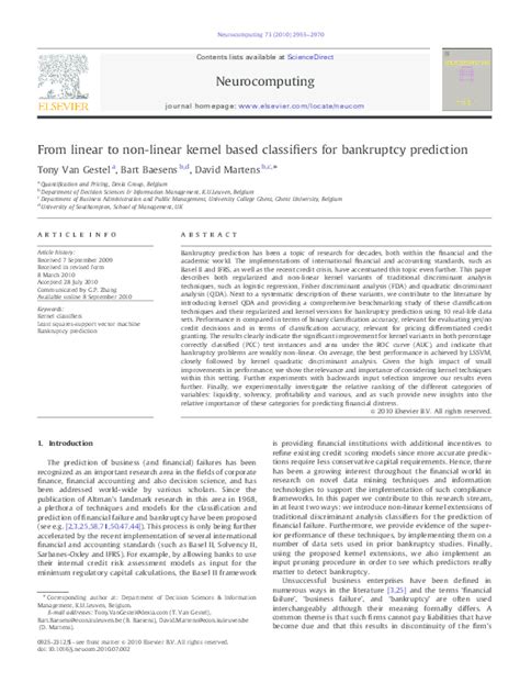 Pdf From Linear To Non Linear Kernel Based Classifiers For Bankruptcy