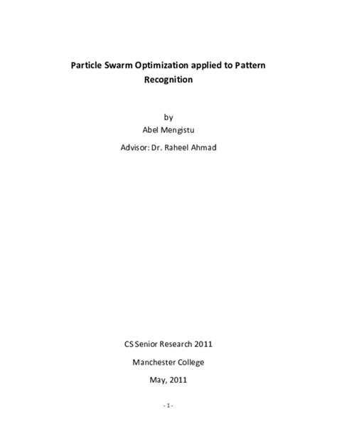 Pdf Particle Swarm Optimization Applied To Pattern Recognition Abel