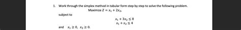 Solved 1 Work Through The Simplex Method In Tabular Form