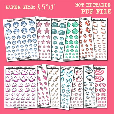 Sea Shell Royal Icing Transfer Sheets Bundle Sugar Cookies Royal