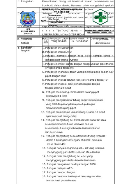 Sop Pemeriksaan Hitung Jumlah Trombosit Pdf
