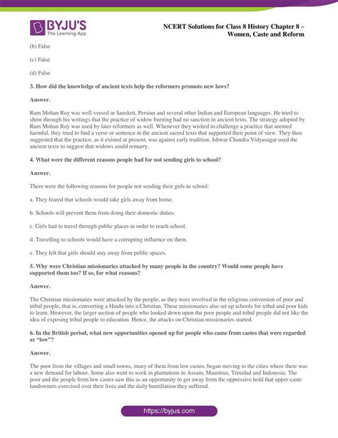 NCERT Solutions For Class 8 History Social Science Chapter 8 Women Caste And Reform