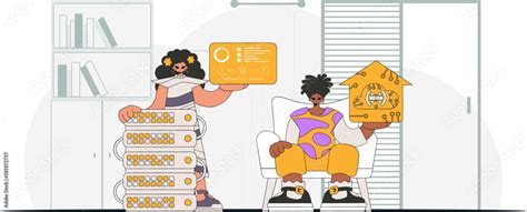 Guy And Girl Form A Partnership In The IoT Industry As Seen Through A Modern Vector Character