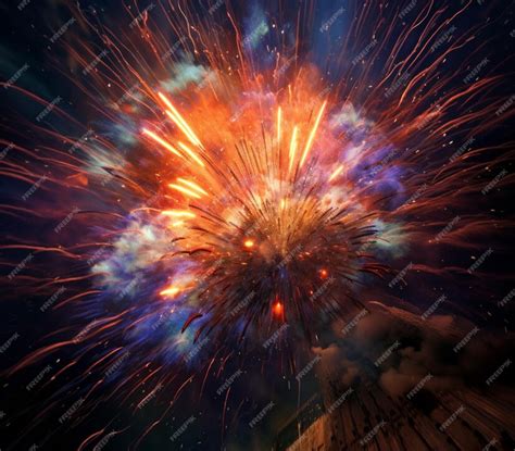 Premium Photo Fireworks Exploding In The Night Sky With A Building In The Background Generative Ai