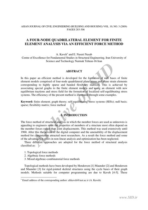 Pdf A Four Node Quadrilateral Element For Finite Element Analysis Via