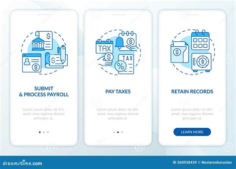 Stages Of Payroll Processing Blue Onboarding Mobile App Screen Stock