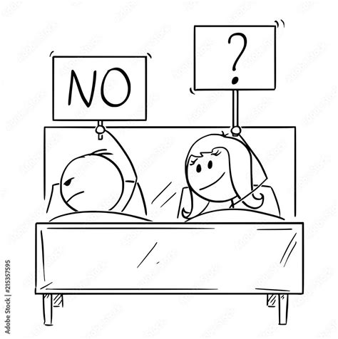 Cartoon Stick Drawing Conceptual Illustration Of Couple In Bed Woman