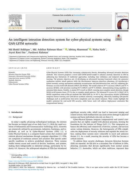 Pdf An Intelligent Intrusion Detection System For Cyber Physical Systems Using Gan Lstm Networks