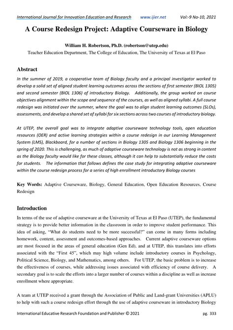 Pdf A Course Redesign Project Adaptive Courseware In Biology
