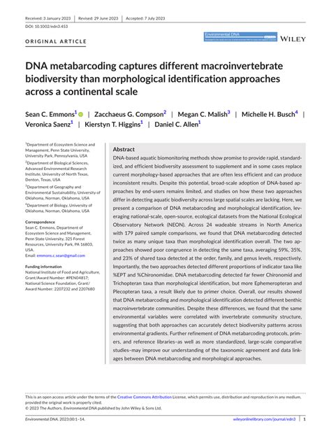 Pdf Dna Metabarcoding Captures Different Macroinvertebrate Biodiversity Than Morphological