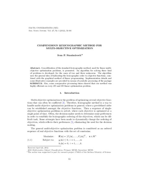 pdf compendious lexicographic method for multi objective optimization