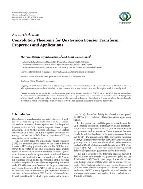 Pdf Convolution Theorems For Quaternion Fourier Transform Properties And Applications
