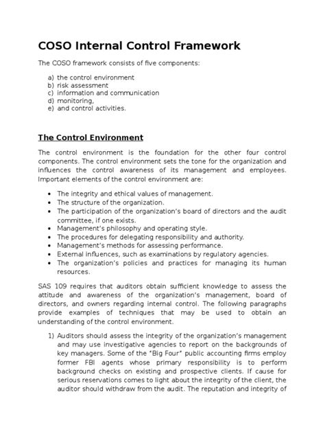 Coso Framework Audit Financial Statement
