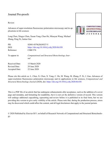 Pdf Advances Of Super Resolution Fluorescence Polarization Microscopy And Its Applications In