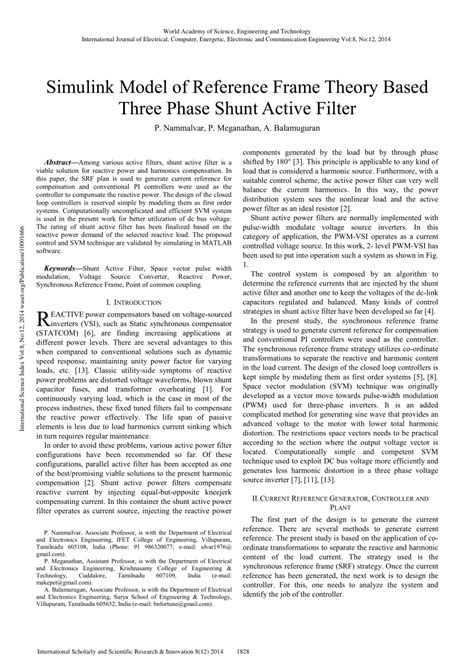 Pdf Simulink Model Of Reference Frame Theory Based Three Phase Shunt
