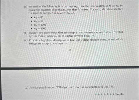 solved 1 question 1 turing machine computation consider a