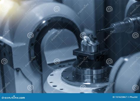 The 5 Axis Cnc Milling Machine Cutting The Turbine Blade Parts With Solid Ball End Mill Tools