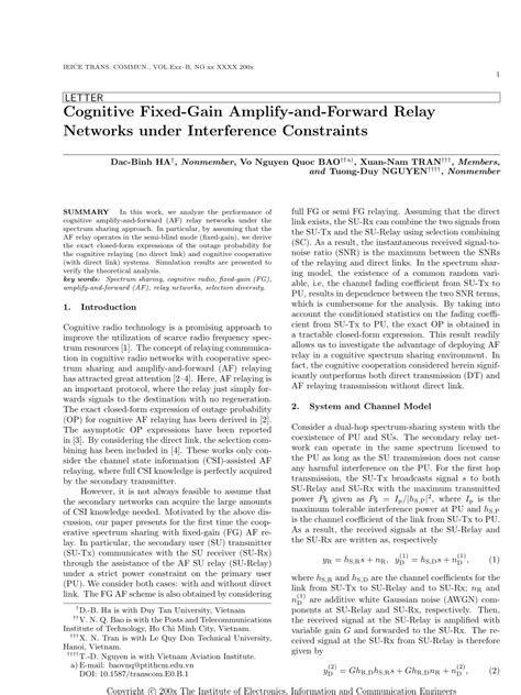 Pdf Cognitive Fixed Gain Amplify And Forward Relay Networks Under Interference Constraints