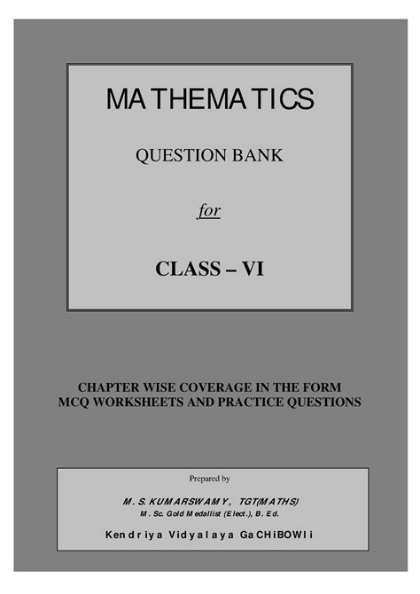Maths Class Vi Question Bank MATHEMATICS QUESTION BANK For CLASS VI CHAPTER WISE COVERAGE IN