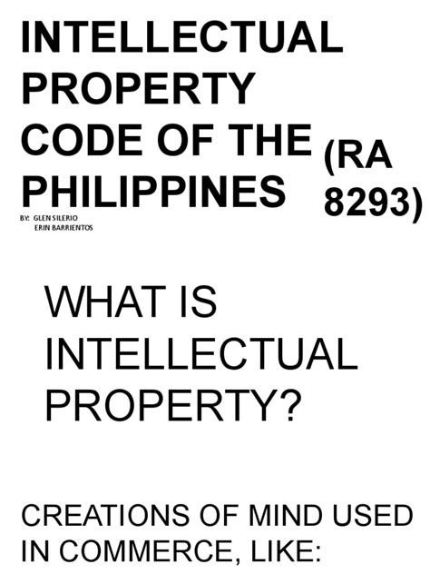 Intellectual Property Code Of The Ph Cpe Laws Lesson 2 Pdf Patent